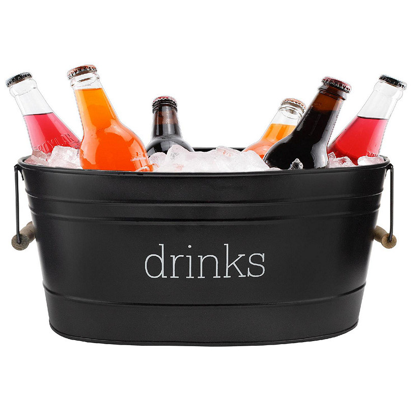 Farmhouse Enamel Drinks Tub, Black Rustic Metal Beverage Serving Basin ...