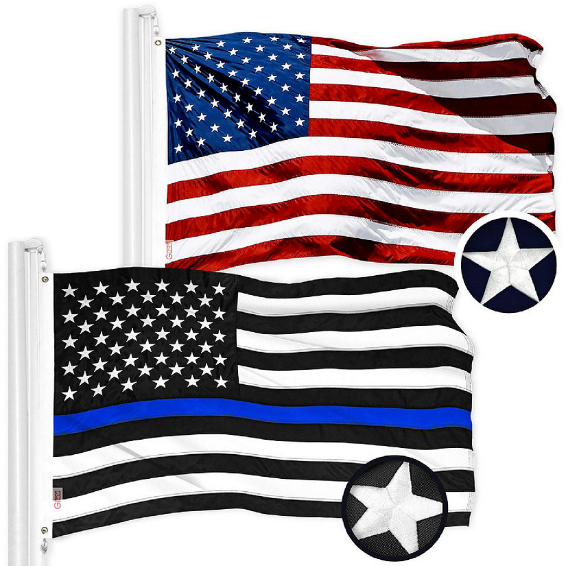 G128 20X30 In Combo Usa & Thin Blue Embroidered 210D Polyester Flag ...