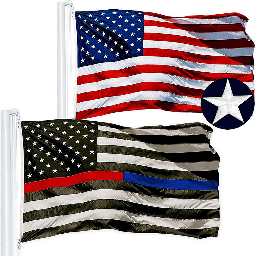 G128 3X5 Ft American Flag And Thin Blue Red Flag, Both Embroidered ...