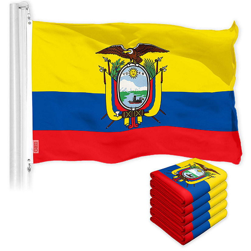 G128 5 Pack 3x5 Ft Printed 150D Polyester Ecuador Flag | Oriental Trading