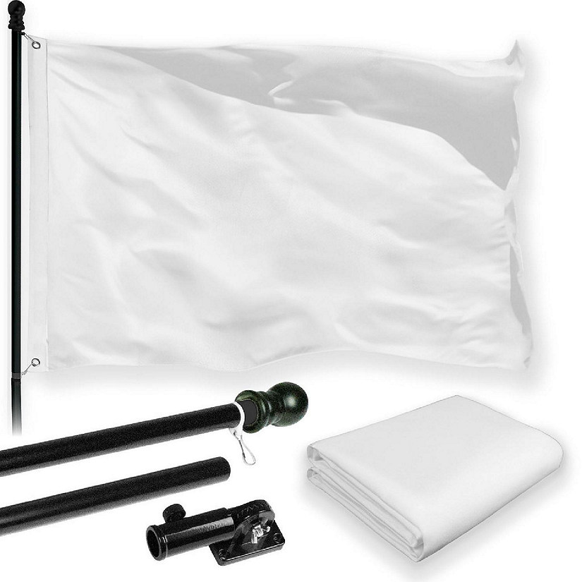G128 Combo 5Ft Black Flagpole & 2X3Ft Solid White Printed 150D ...