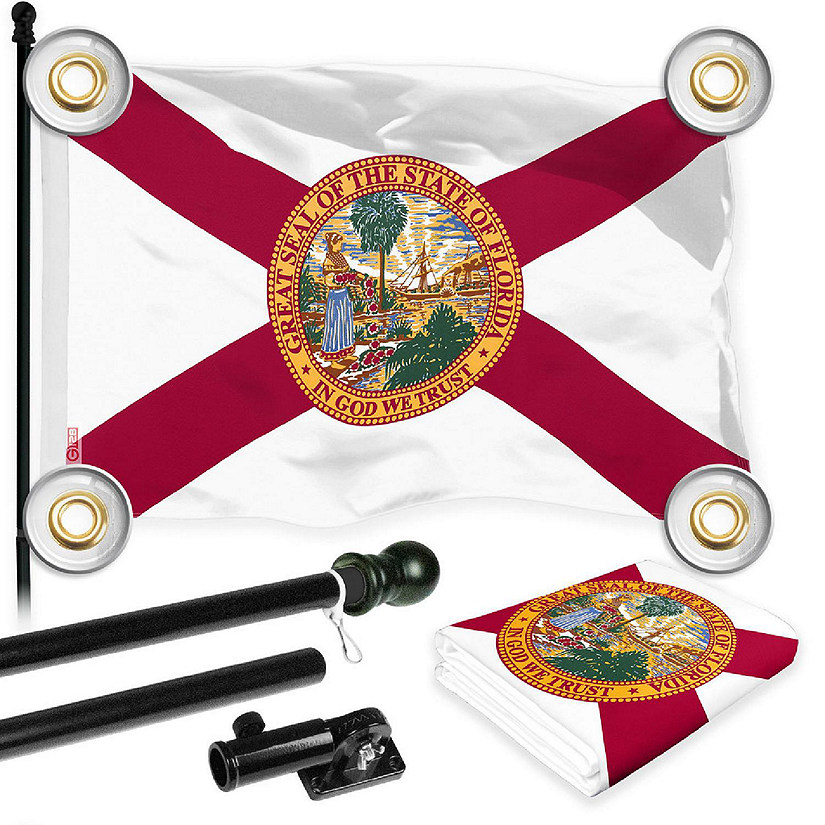 G128 Combo 6ft Black Flagpole & 3x5 Ft Florida 4BG Printed 150D ...
