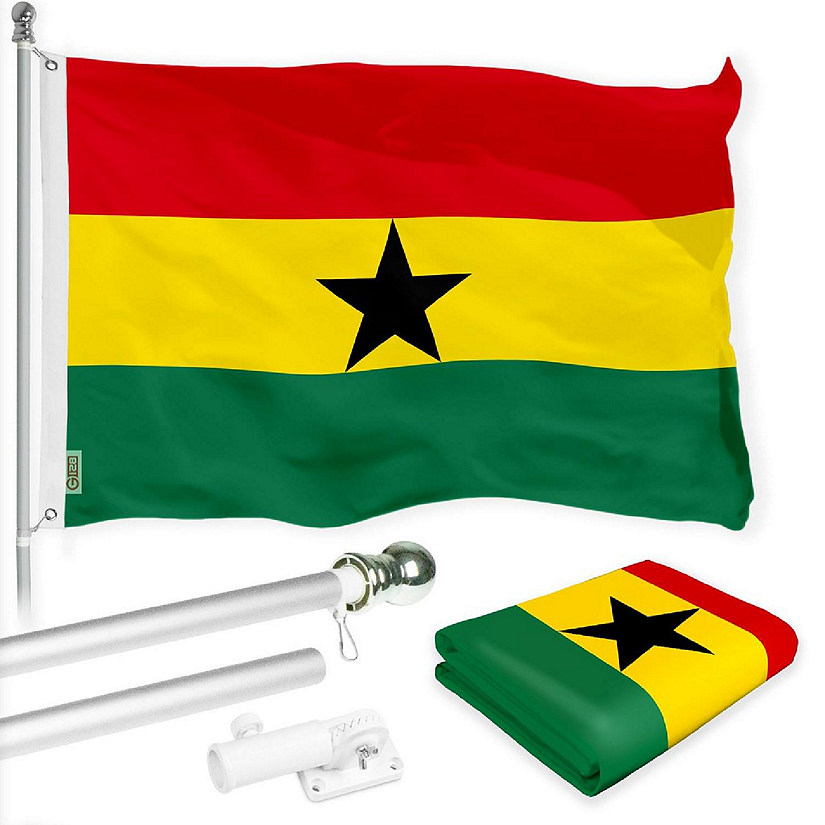 G128 Combo 6Ft Silver Flagpole & 3X5 Ft Ghana Printed 150D Polyester ...
