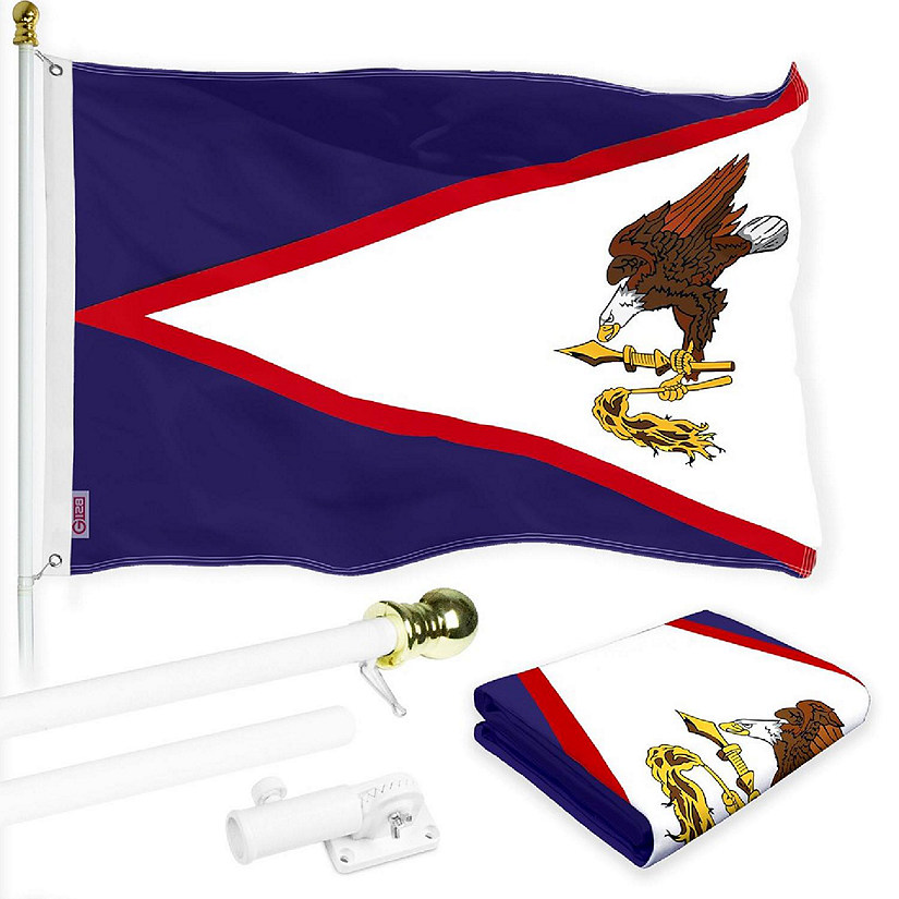 G128 Combo 6Ft White Flagpole & 3X5 Ft American Samoa Printed 150D ...
