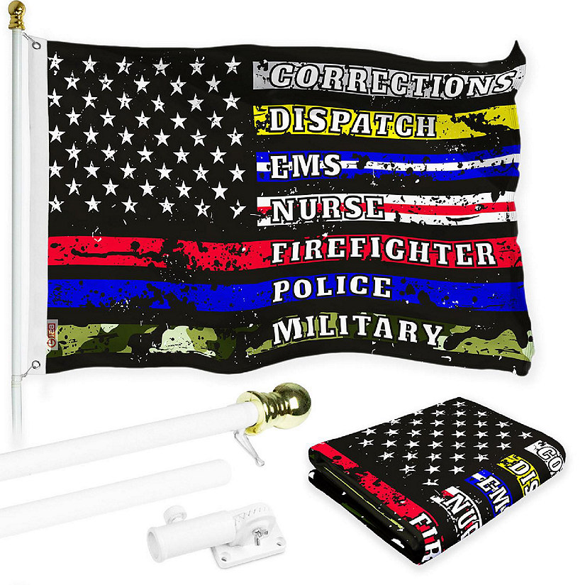 G128 Combo 6Ft White Flagpole & 3X5 Ft Thin Multi 7 Mixed Color #1 ...