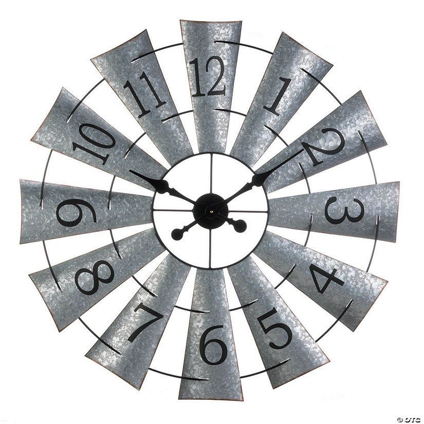Galvanized Windmill Wall Clock 33X2X33"