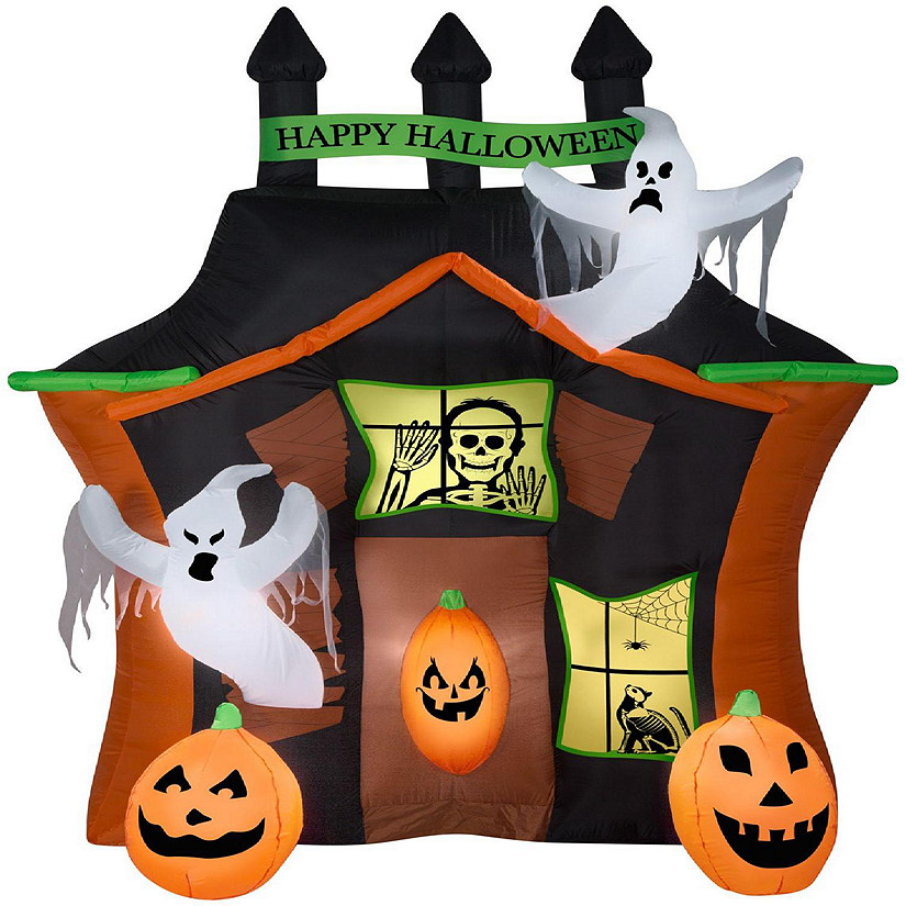 Gemmy Airblown Haunted Ghost House Scene 9 ft Tall Multicolored