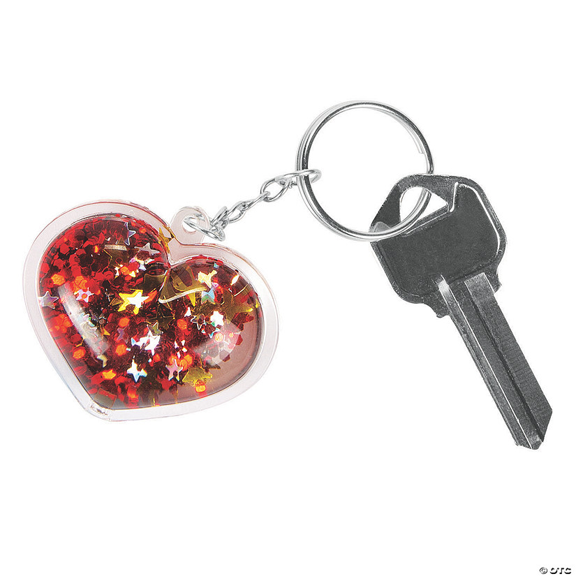 Glitter-Filled Heart Keychains - 12 Pc. - Discontinued