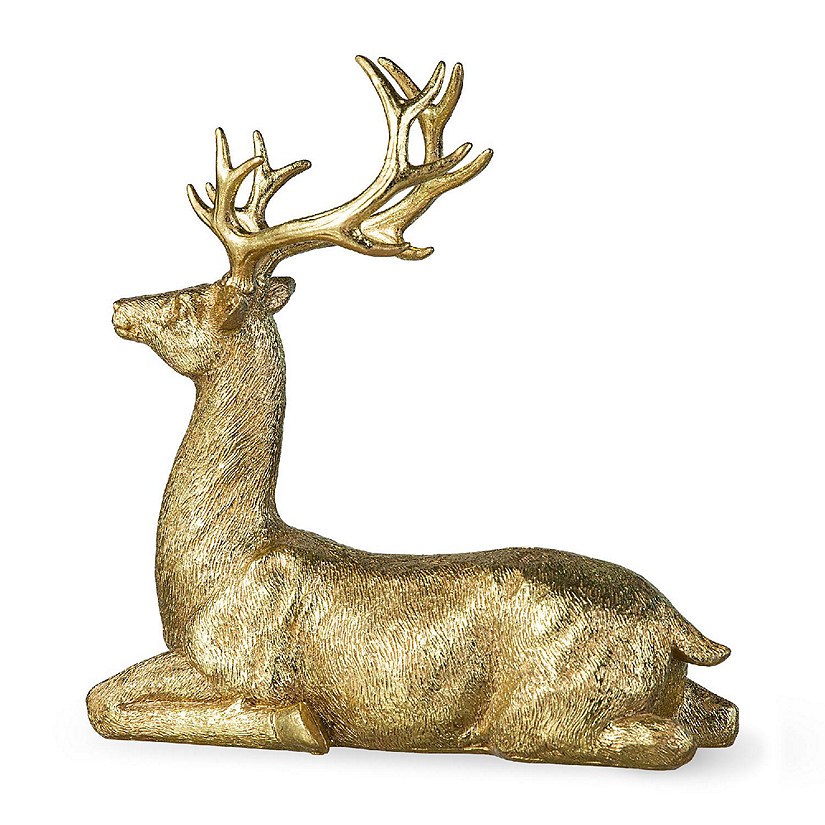 Glitzhome 11"H Resin Christmas Lying Reindeer Table Decor