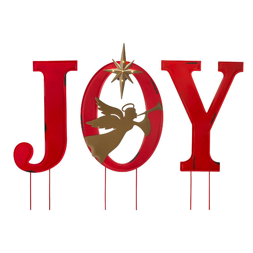 Glitzhome 36"H Lighted Metal JOY Angel Yard Stake or Standing Decor or ...