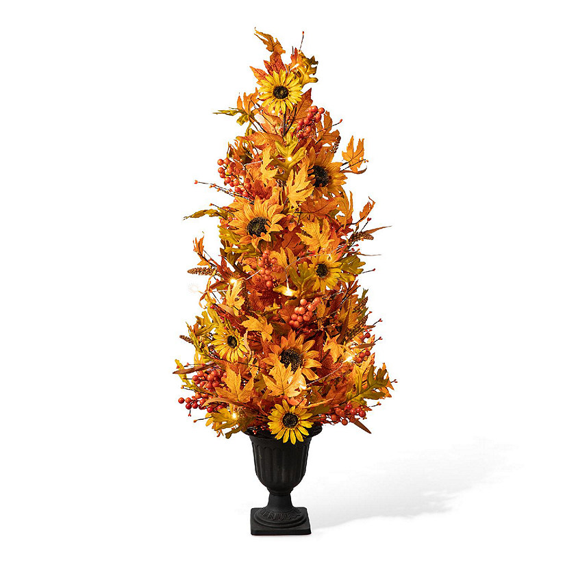 Glitzhome 48"H Fall Lighted Maple Leaf and Sunflower Urn Porch Tree ...