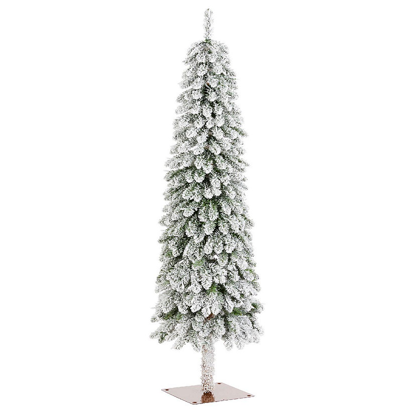Glitzhome 6ft Pre-Lit Flocked Artificial Christmas Tree with 150 Warm White C3 Clear LED Lights ...