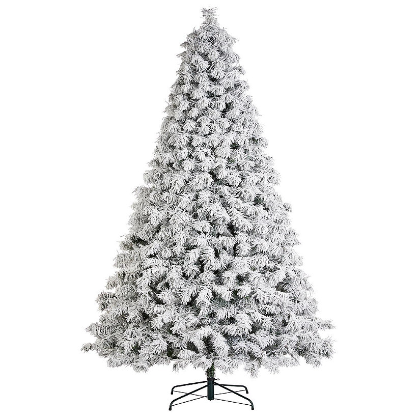 Glitzhome 9ft Pre-Lit Flocked Full Spruce Artificial Christmas Tree ...
