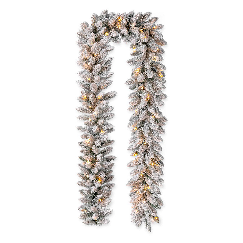 Glitzhome 9ft Pre-Lit Snow Flocked Christmas Garland, with Warm White ...