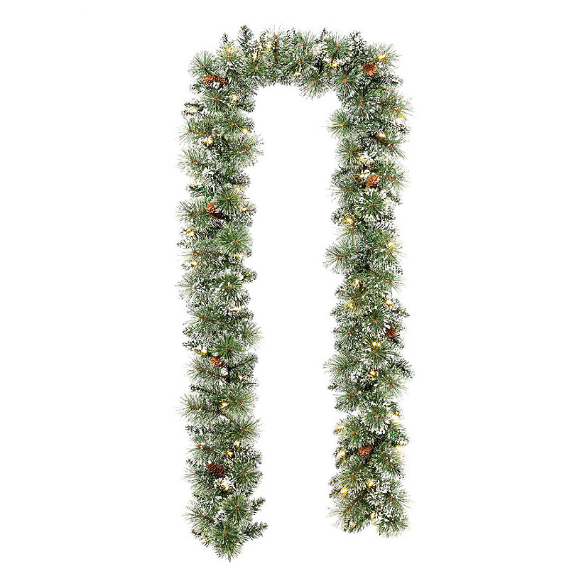 Glitzhome S/4 9ft Pre-Lit Frosted Greenery Pinecones Christmas Garland ...