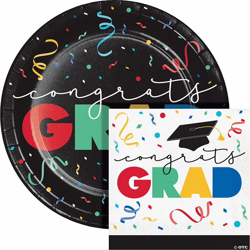 Graduation Cap Toss Plate and Napkin Dinnerware Set, Serves 16 ...