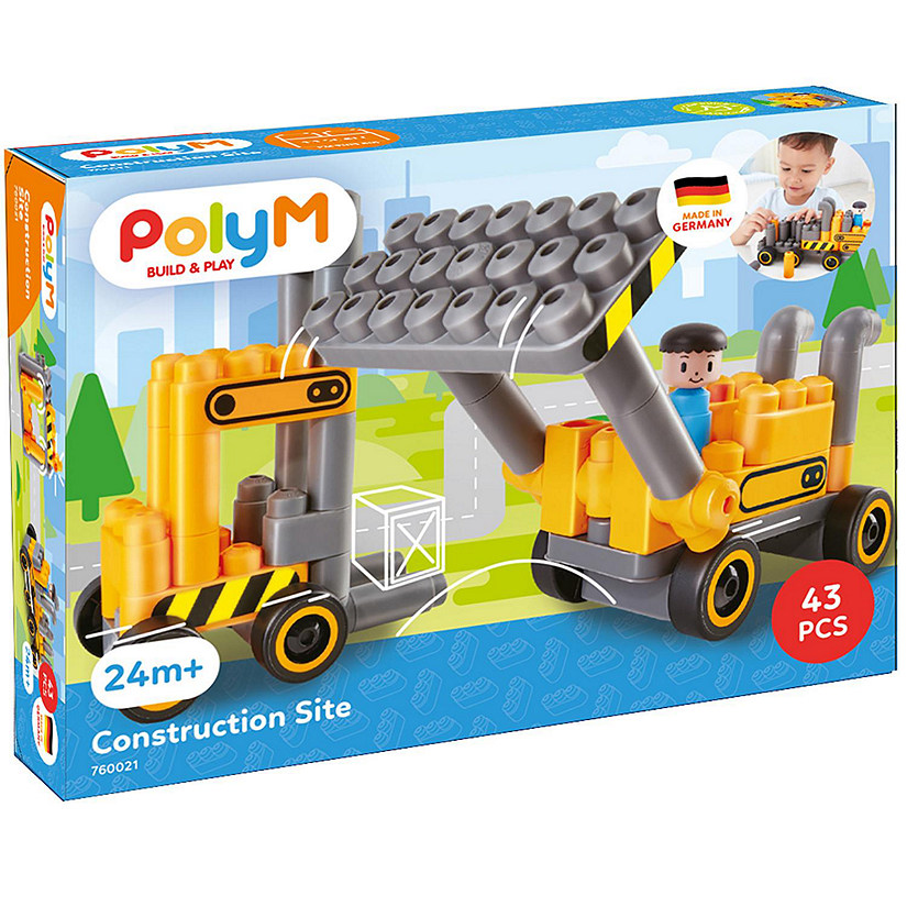 Hape: Polym: Construction Site - Yellow-Grey - 43Pc Building Blocks Toy Set-2+ | Oriental Trading