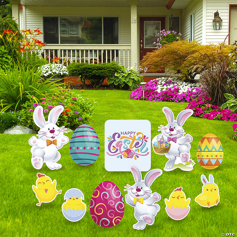 Happy Easter Bunnies & Eggs Yard Sign Set | Oriental Trading