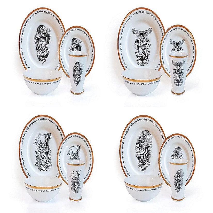 Harry Potter Hogwarts House Logos 16-Piece Ceramic Dinnerware Set ...