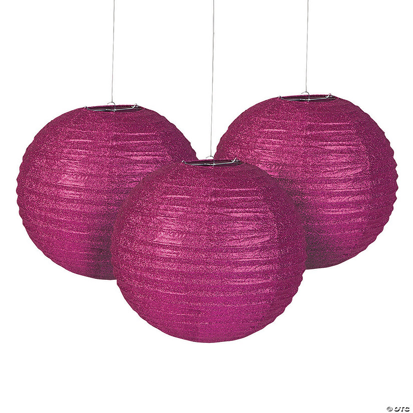 Hot Pink Glitter Hanging Paper Lanterns - Discontinued