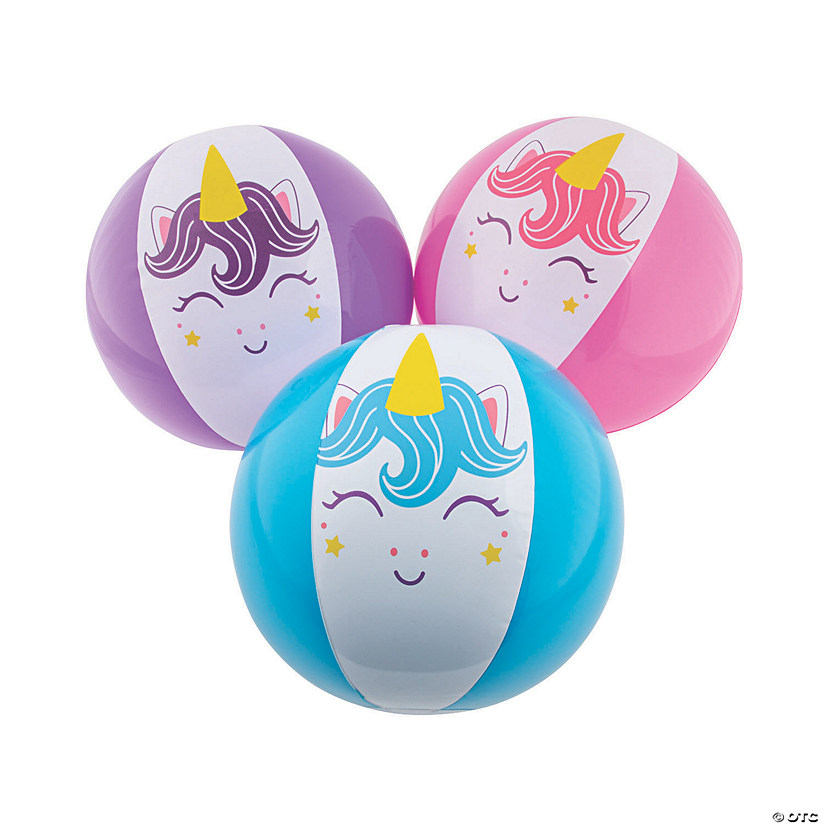 Inflatable 11” Unicorn Medium Beach Balls - 12 Pc. | Oriental Trading
