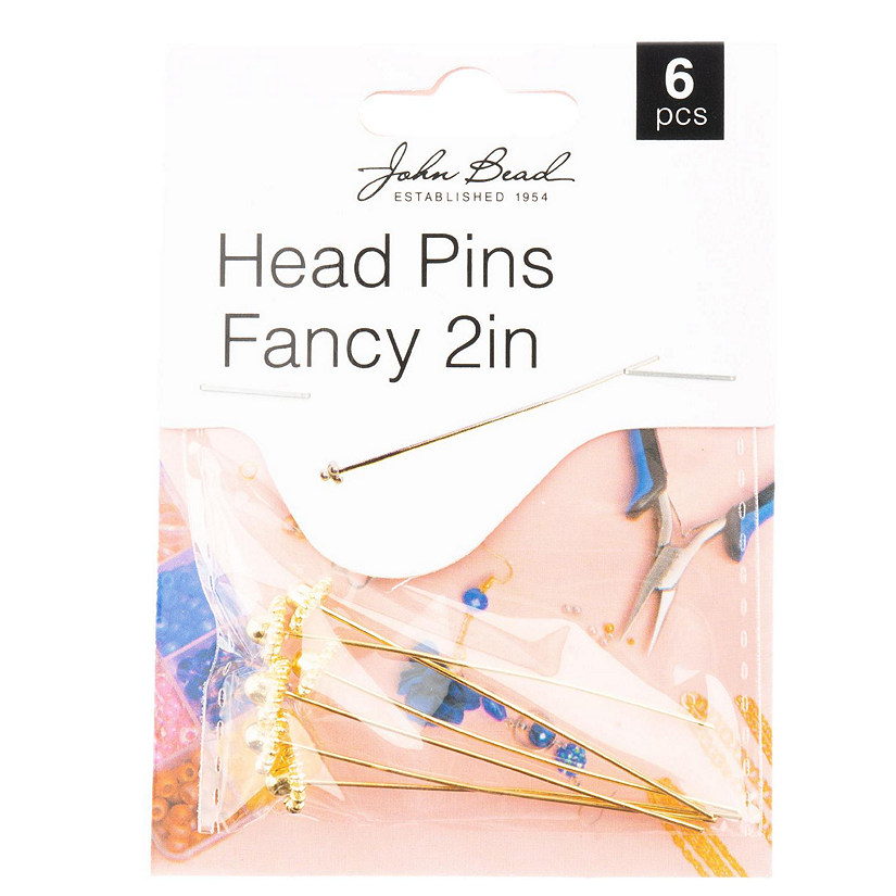 John Bead Head Pins Fancy 2in 6/Pkg-Gold | Oriental Trading