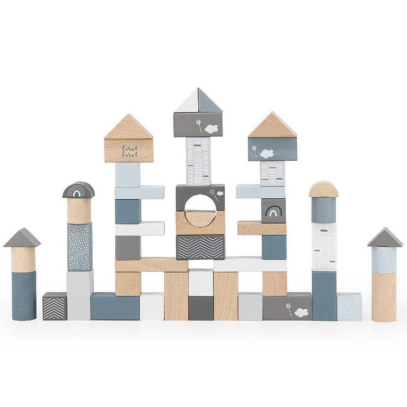 Label Label: 50Pc Wooden Blocks Set - Blue, Stacking Toy, Ages 2 ...