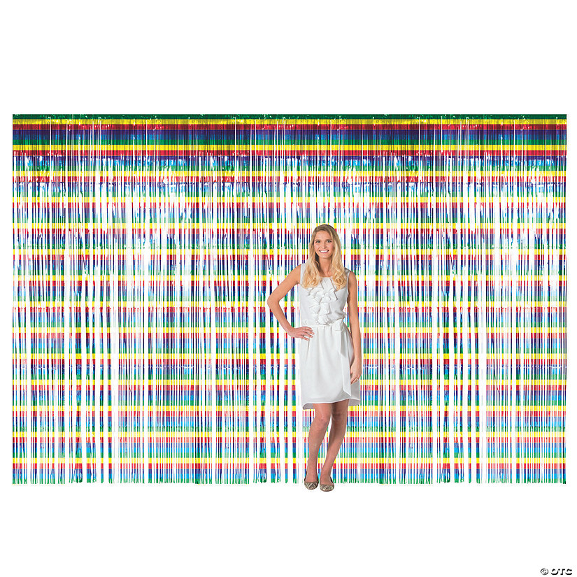 Large Rainbow Metallic Fringe Backdrop Curtain - Discontinued