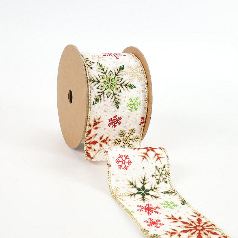 LaRibbons 2 1/2" Wired Ribbon - "Glitter Multi Snowflake" White/Multi - 10 Yard Roll | Oriental ...