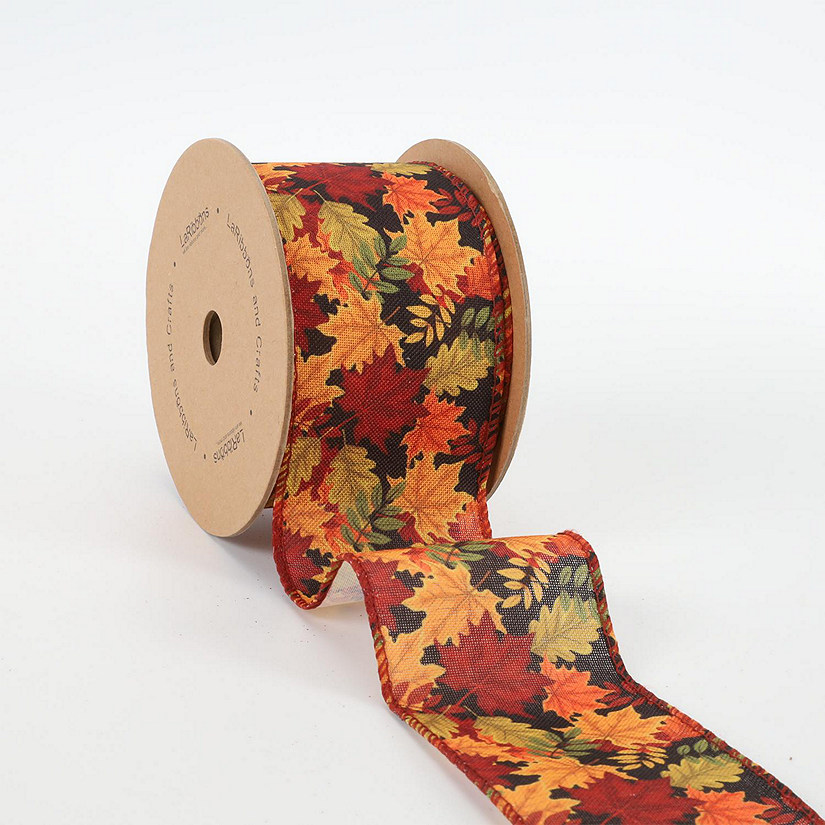 LaRibbons 2 1/2" Wired Ribbon - "Maple Leaf" Black/Multi - 10 Yard Roll