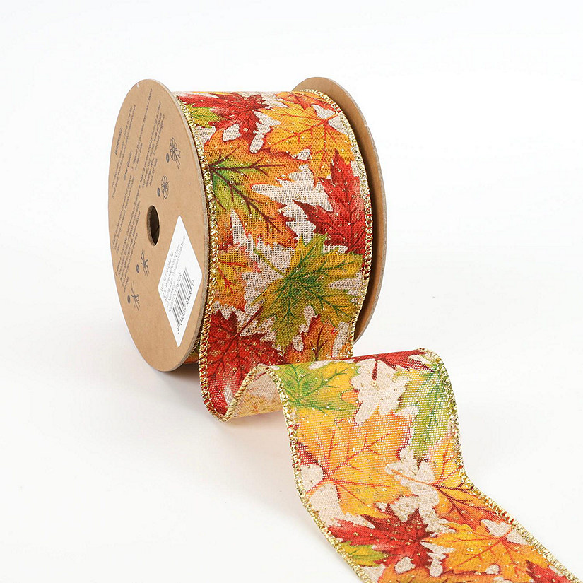 LaRibbons 2 1/2" Wired Ribbon - "Maple Leaf" Natural/Multi - 10 Yard ...