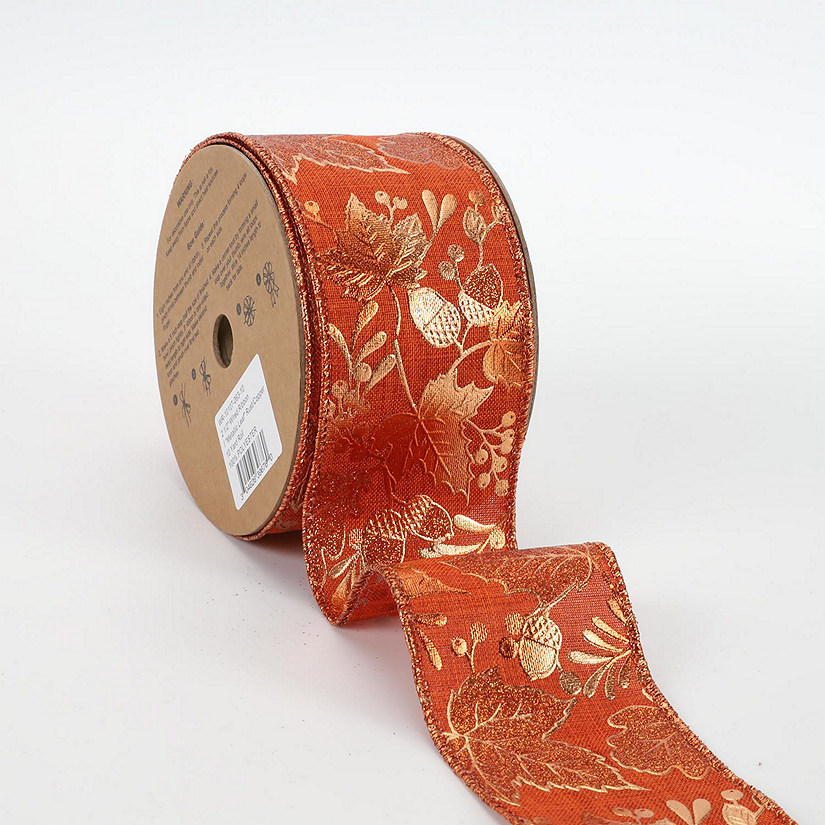 LaRibbons 2 1/2" Wired Ribbon - "Metallic Leaf" Rust/Copper - 10 Yard ...