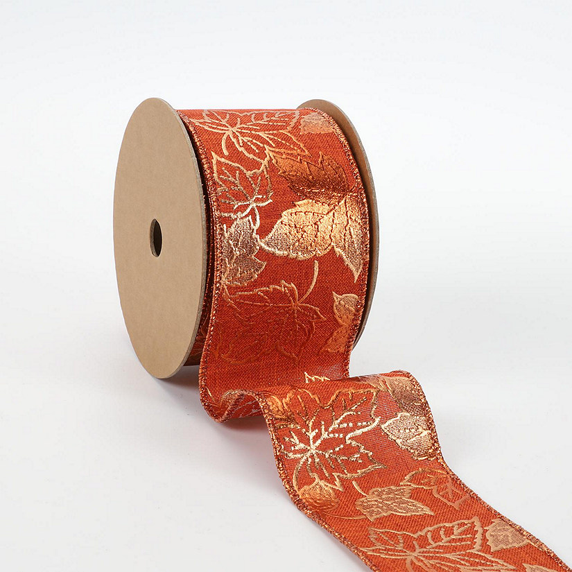 LaRibbons 2 1/2" Wired Ribbon - "Metallic Maple Leaf" Rust/Copper - 10 ...