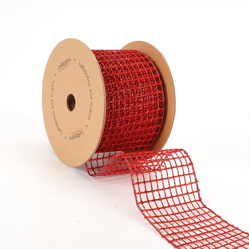 LaRibbons 2 1/2" Wired Ribbon - "Netting" Red - 10 Yard Roll | Oriental Trading