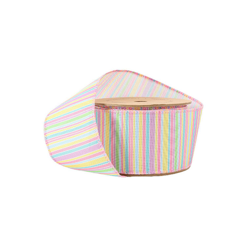 LaRibbons 2 1/2" Wired Ribbon - Pastel Horizontal Stripe - 10 Yard Roll ...