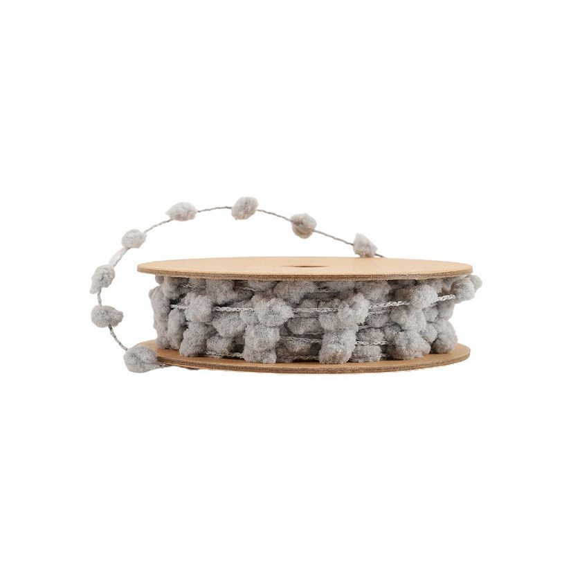 LaRibbons 8mm Wired Pom Pom - Gray - 25 Yard Roll | Oriental Trading