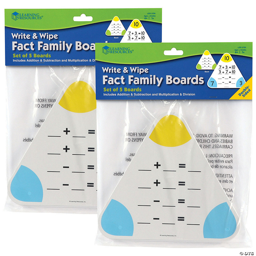 Learning Resources Write & Wipe Fact Family Boards, 5 Per Pack, 2 Packs ...