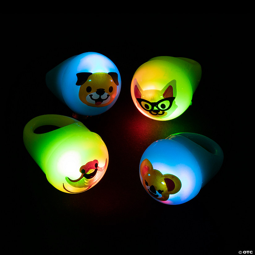 Light-Up Flashing Animal Rings - 12 Pc.