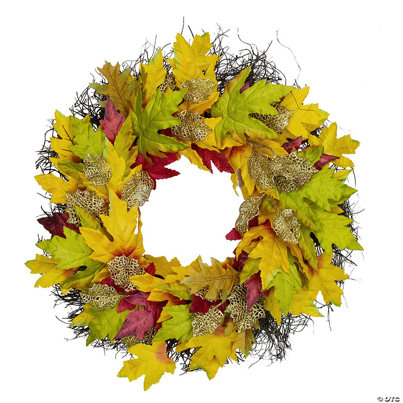 Maple Leaf Artificial Fall Harvest Wreath 22-Inch | Oriental Trading