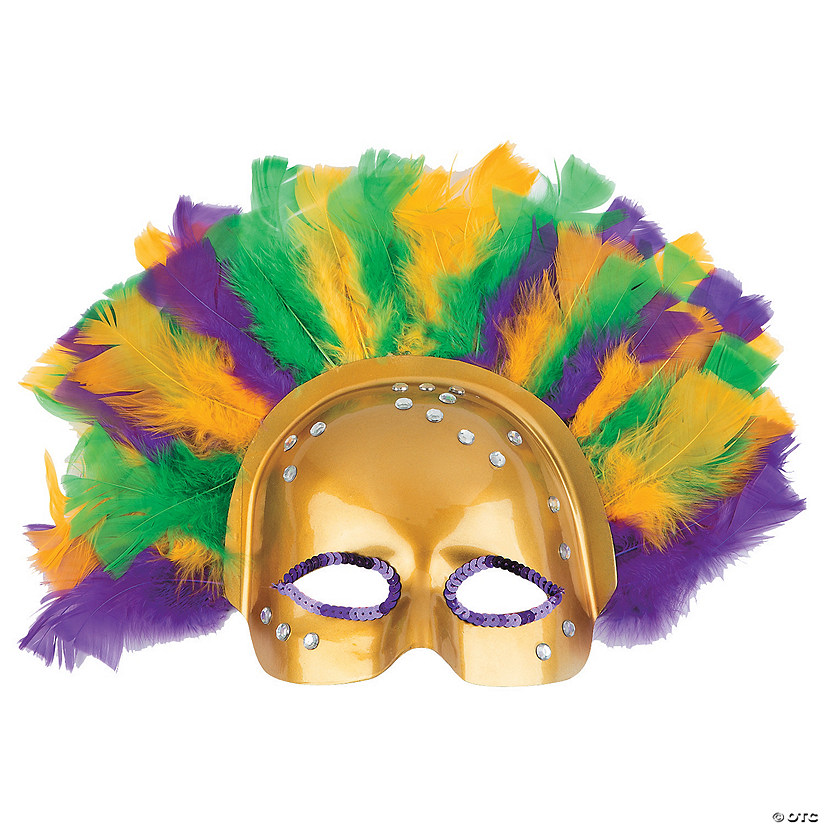 Mardi Gras Half Mask with Feathers - Discontinued
