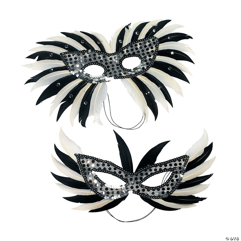 Mardi Gras Silver Feather Masks - 12 Pc. - Discontinued