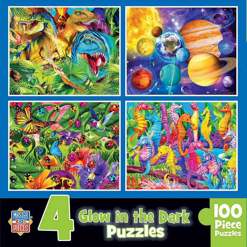 MasterPieces Glow in the Dark 4-Pack 100 Piece Jigsaw Puzzles - V2 | Oriental Trading