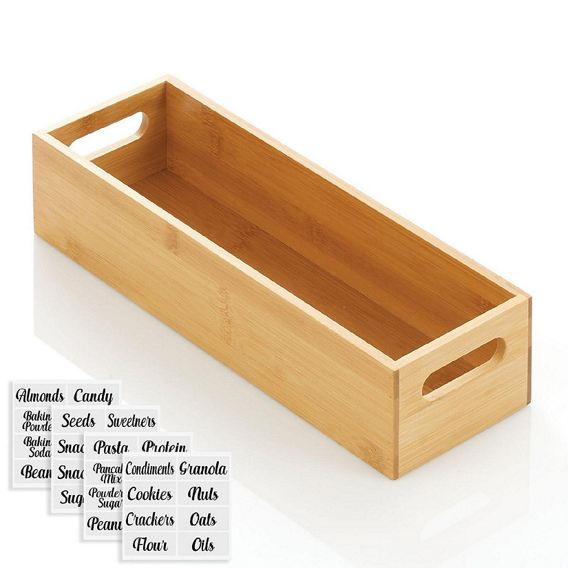 mDesign Bamboo Pantry Storage Bin with Handles, Includes 32 Labels, Natural