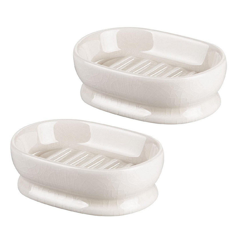 mDesign Ceramic Bar Soap Dish Tray for Bathroom, Kitchen Sink, 2 Pack ...