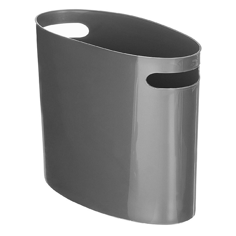 mDesign Compact Plastic Oval Trash Can Garbage Wastebasket, Handles ...