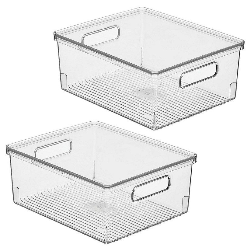 mDesign Large Plastic Stackable Kitchen Storage Box, Handles, Lid, 2 ...