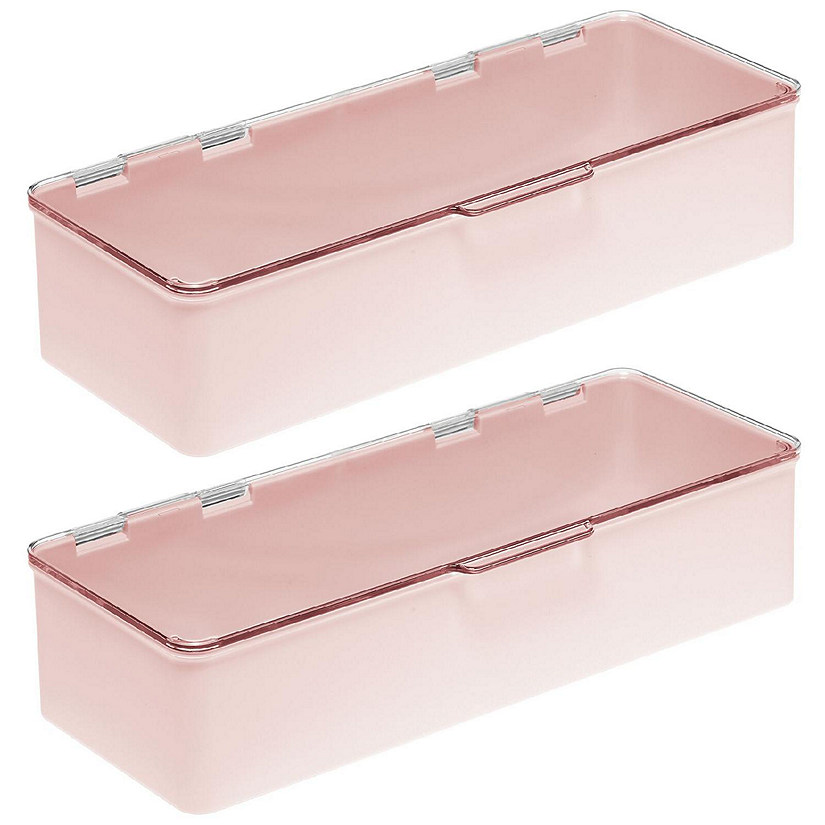 mDesign Long Plastic Cosmetic Storage Box, Hinged Lid, 2 Pack, Light ...