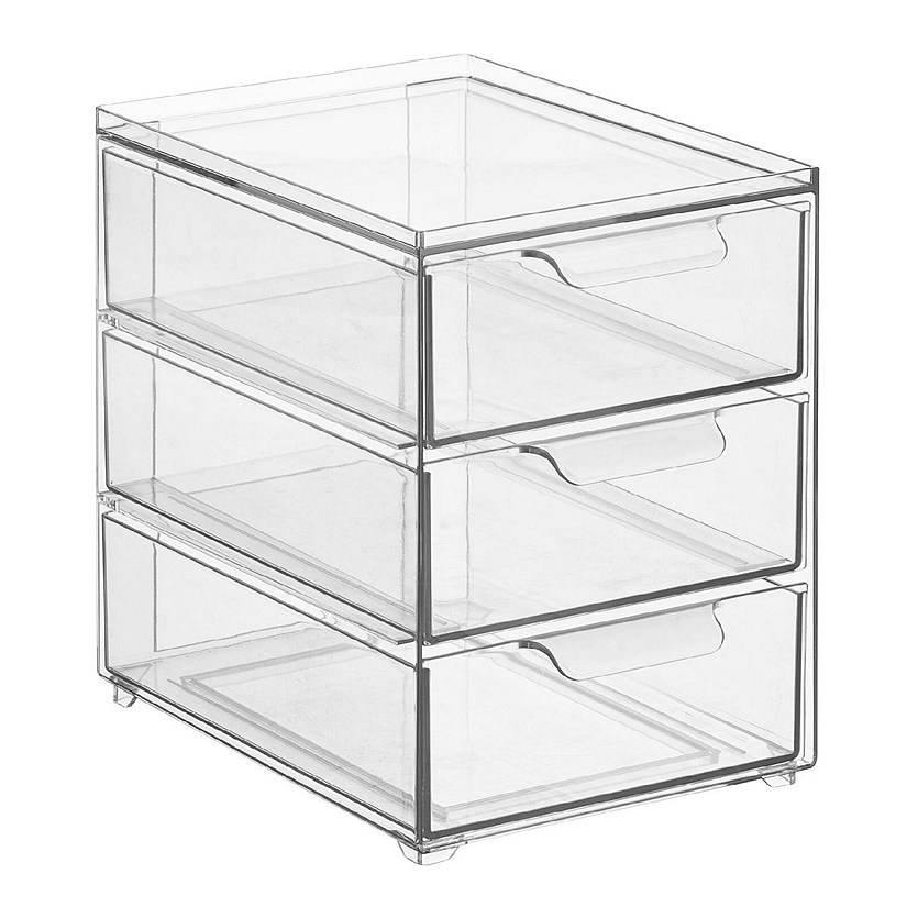 mDesign Plastic 3 Drawer Stackable Organizer for Bathroom Storage, Clear