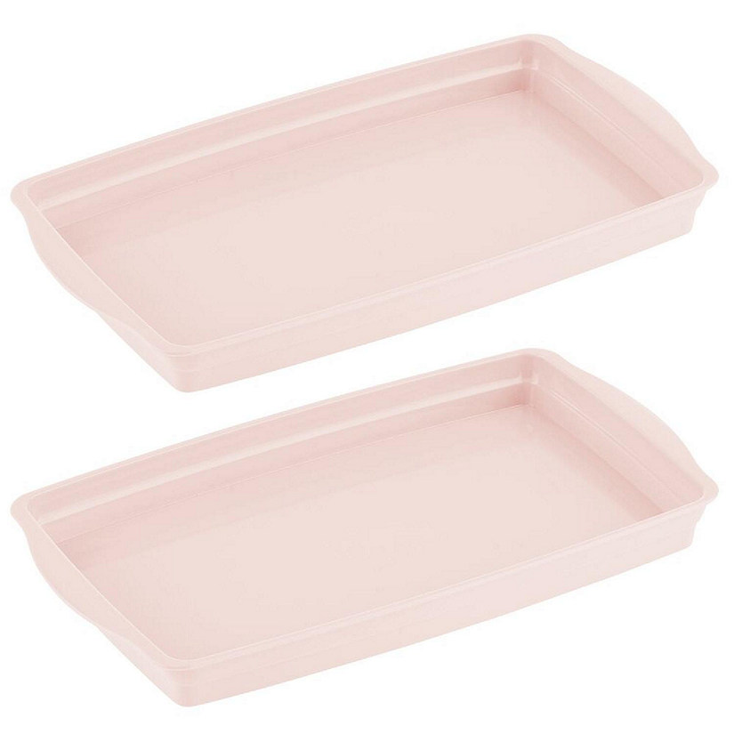 mDesign Plastic Bathroom Vanity Storage Organizer Tray Holder - 2 Pack Pink