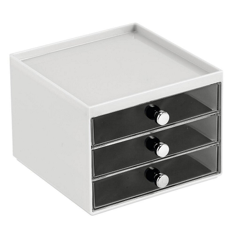 mDesign Plastic Jewelry Box, 3 Removable Storage Trays - Light Gray/Clear
